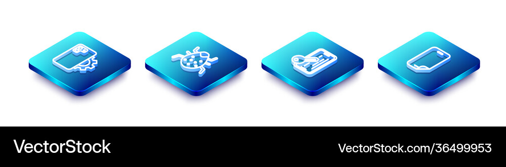 Set isometric line phone repair service system Vector Image