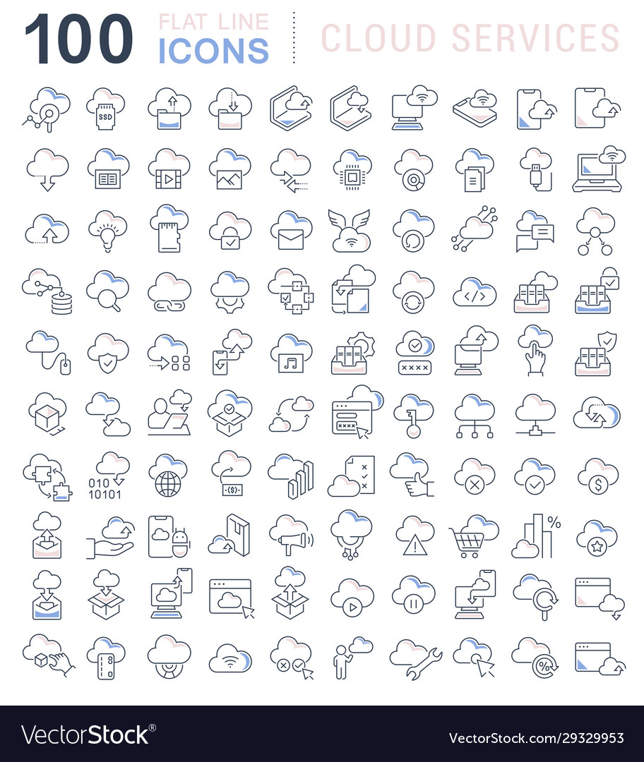 Set line icons cloud services Royalty Free Vector Image