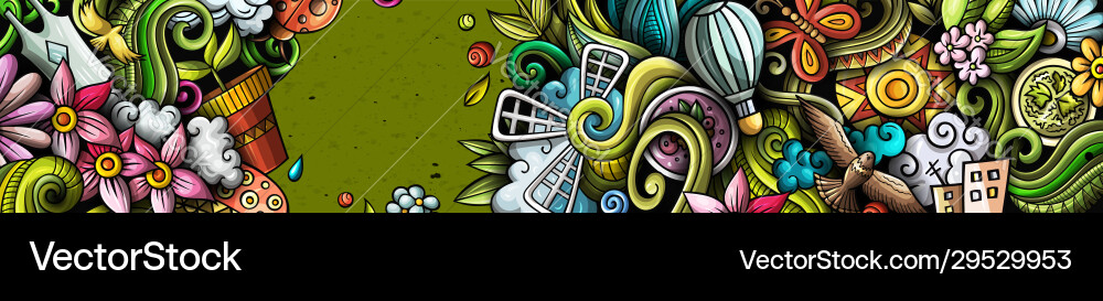 Spring hand drawn doodle banner cartoon detailed Vector Image