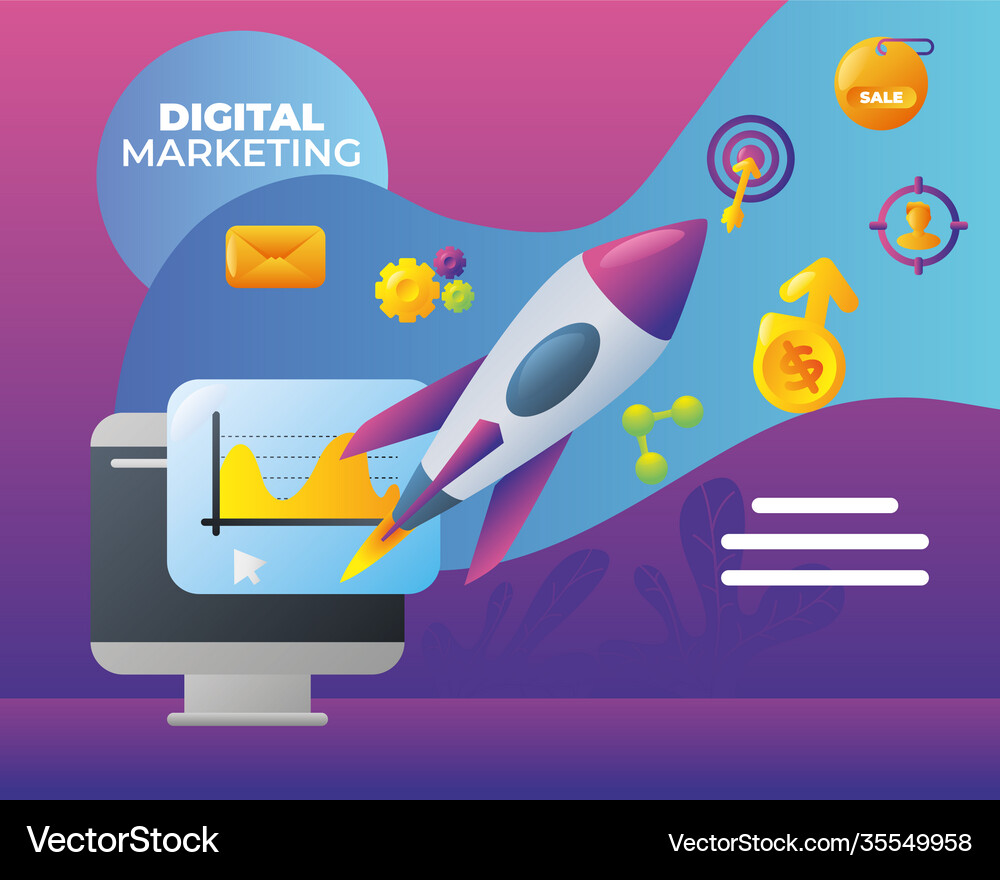 Digital marketing computer startup business Vector Image