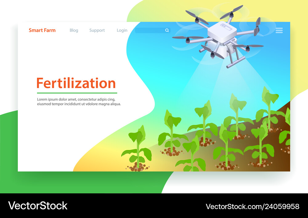 Fertilization in smart farm landing page template Vector Image
