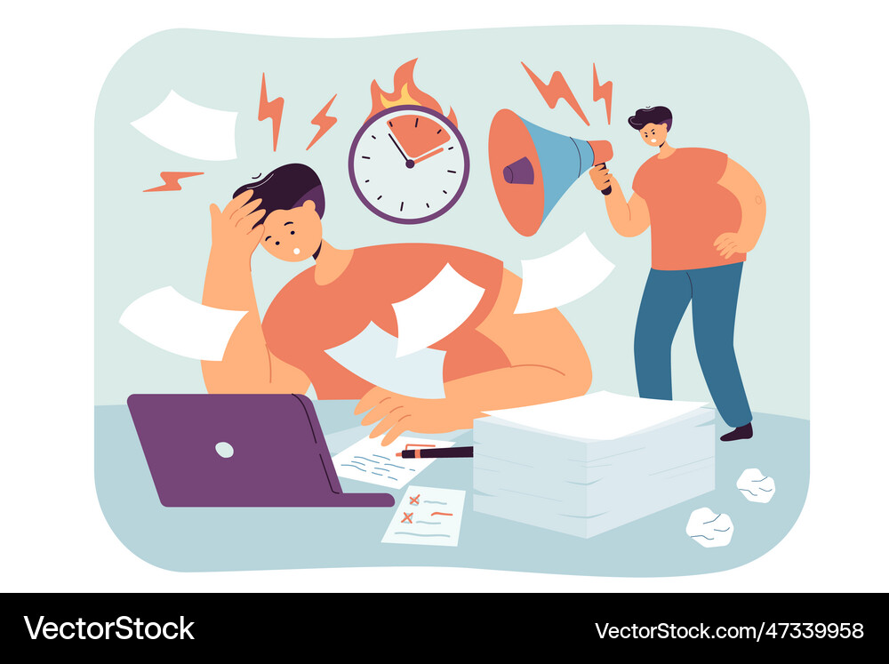 Frustrated employee late on deadline working Vector Image