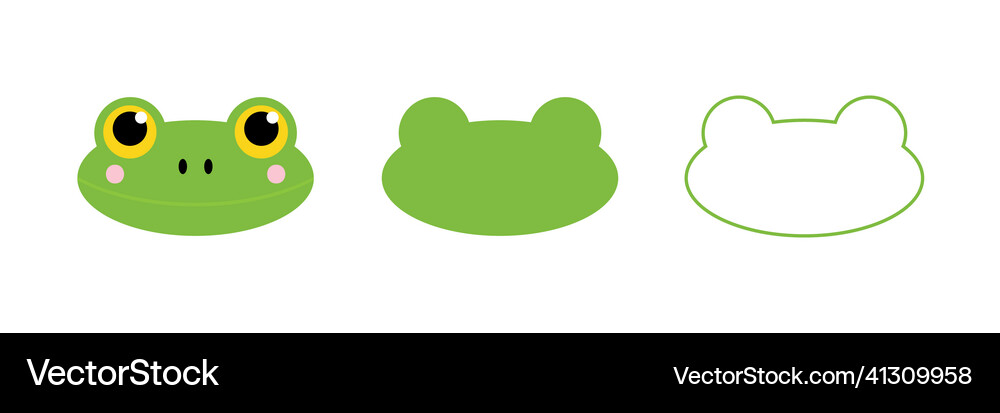 Green frog character with icons set Royalty Free Vector
