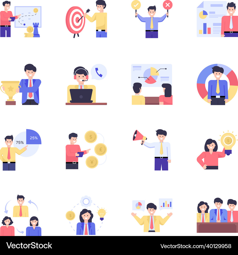 Pack of office activities flat characters Vector Image