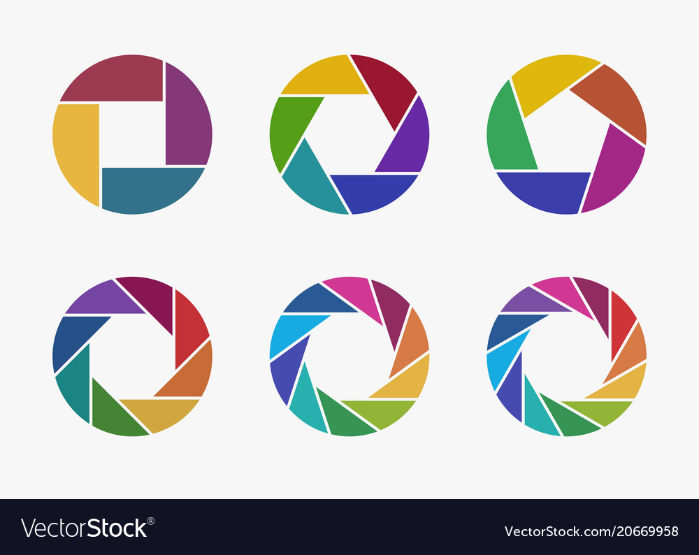 Set of colorful camera lens aperture icons Vector Image Set of colorful camera lens aperture icons Vector Image