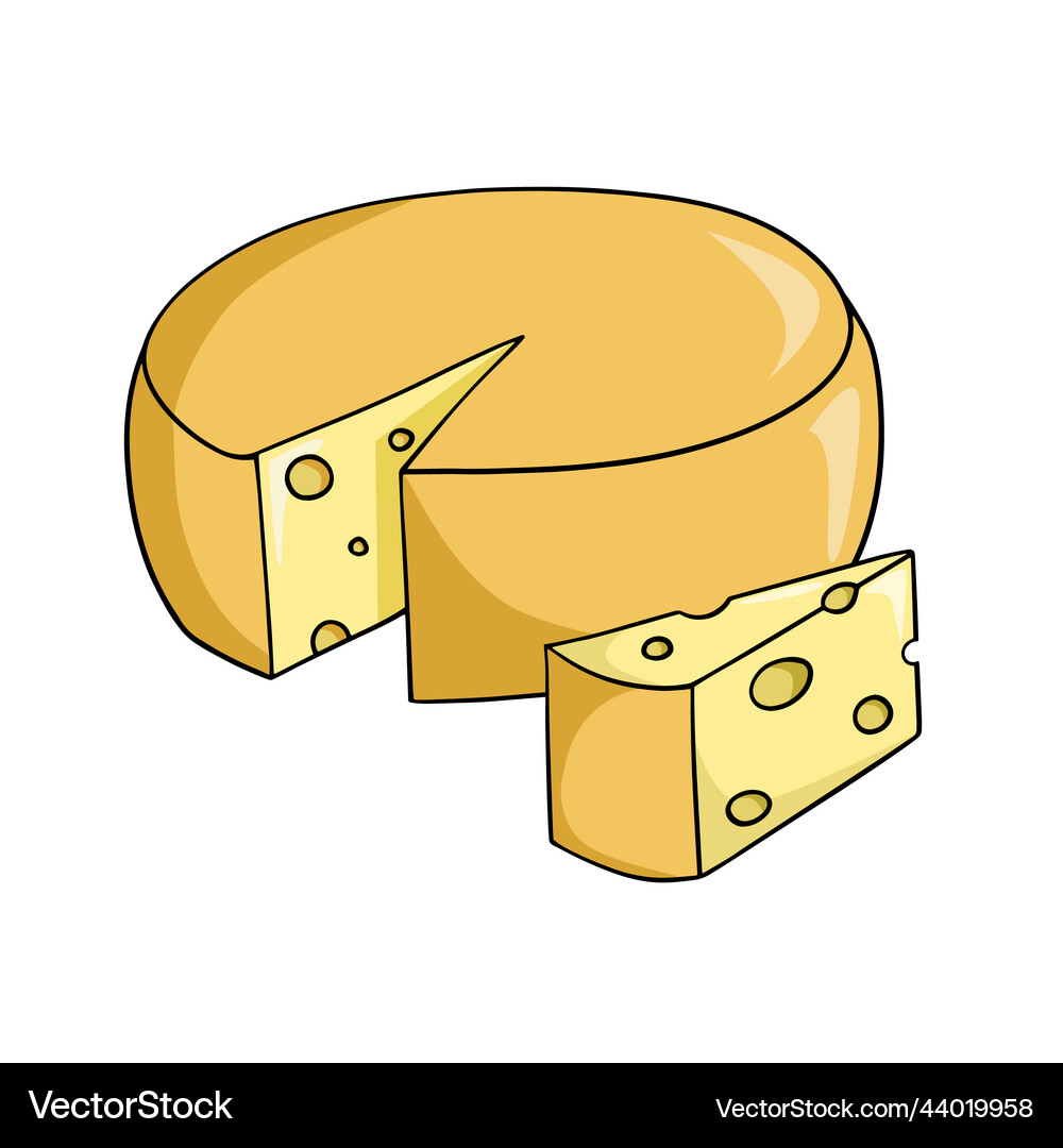 Yellow large cheese head with a cut piece Vector Image