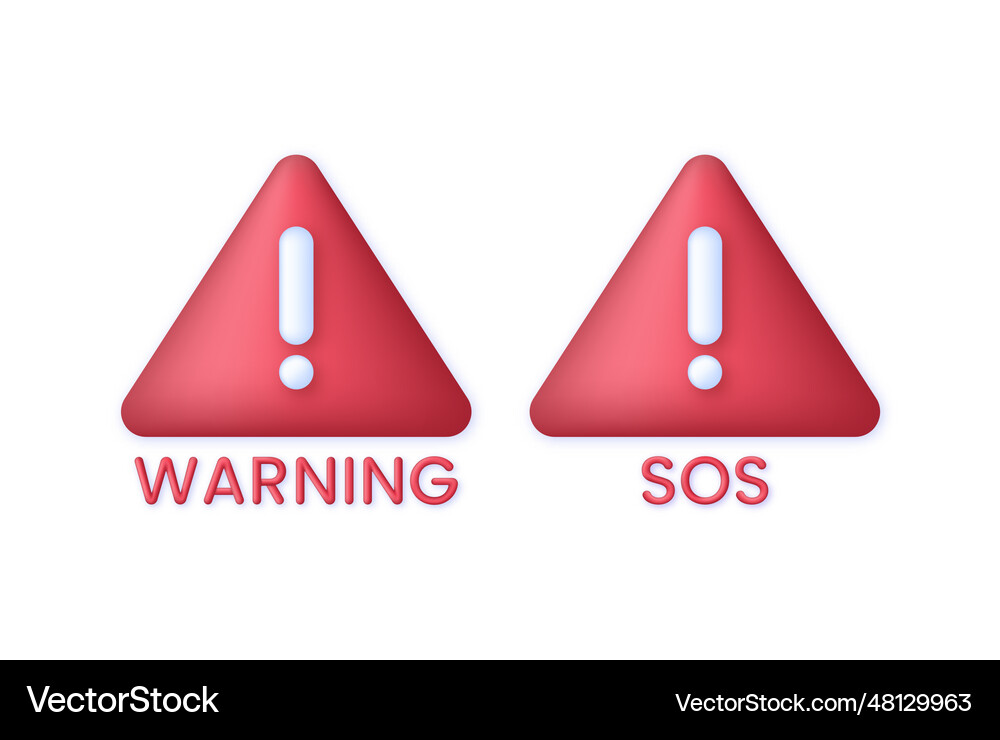 3d red warning sign attention and sos concept Vector Image