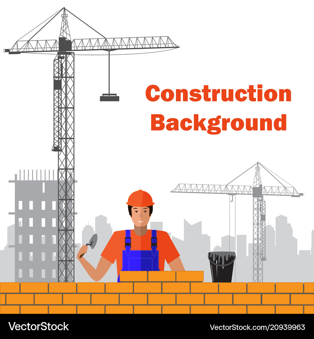 Builder builds brick wall of house worker Vector Image