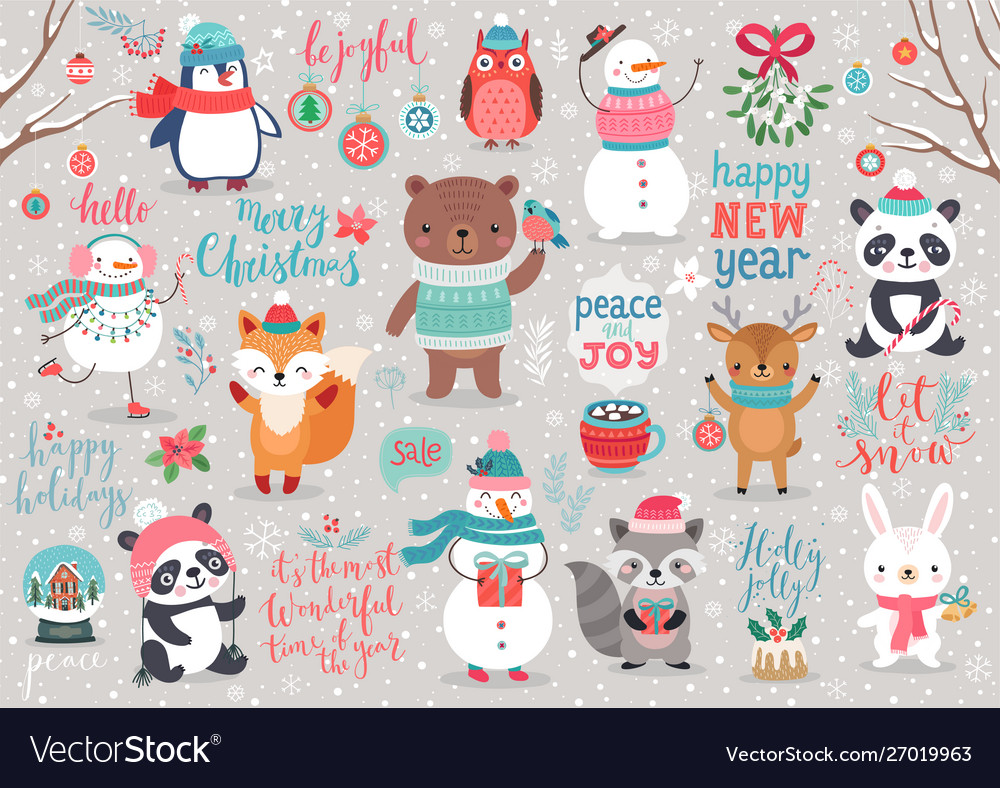 Christmas set hand drawn style - calligraphy Vector Image