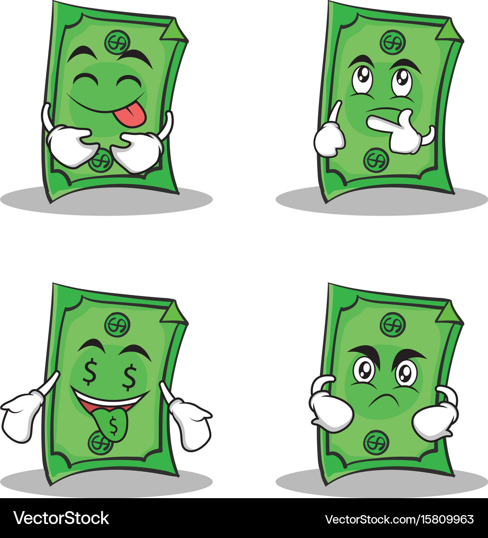 Collection dollar character cartoon style set Vector Image