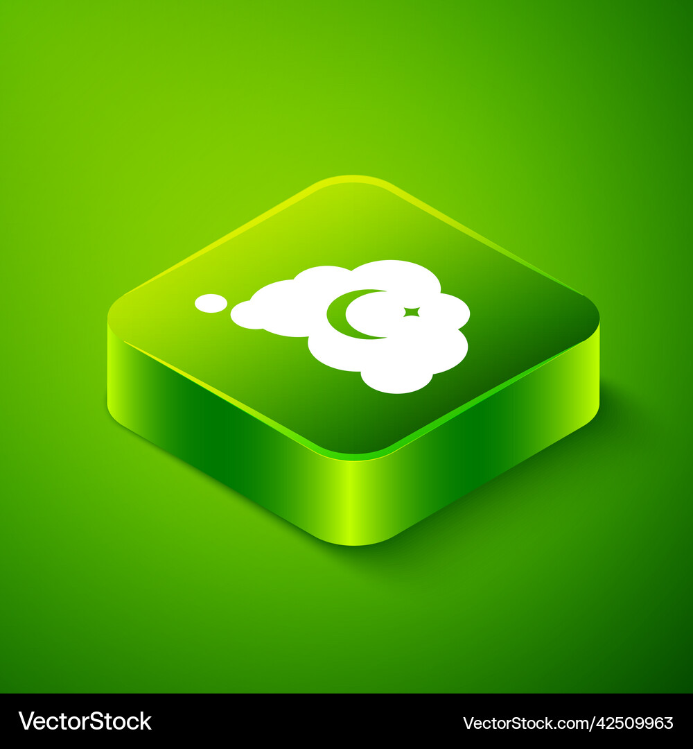 Isometric dreams icon isolated on green background