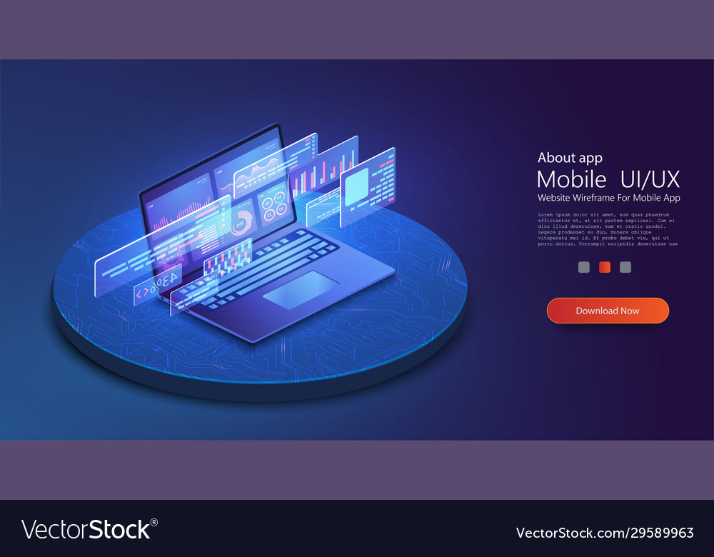 Laptop with business analysis and communication Vector Image