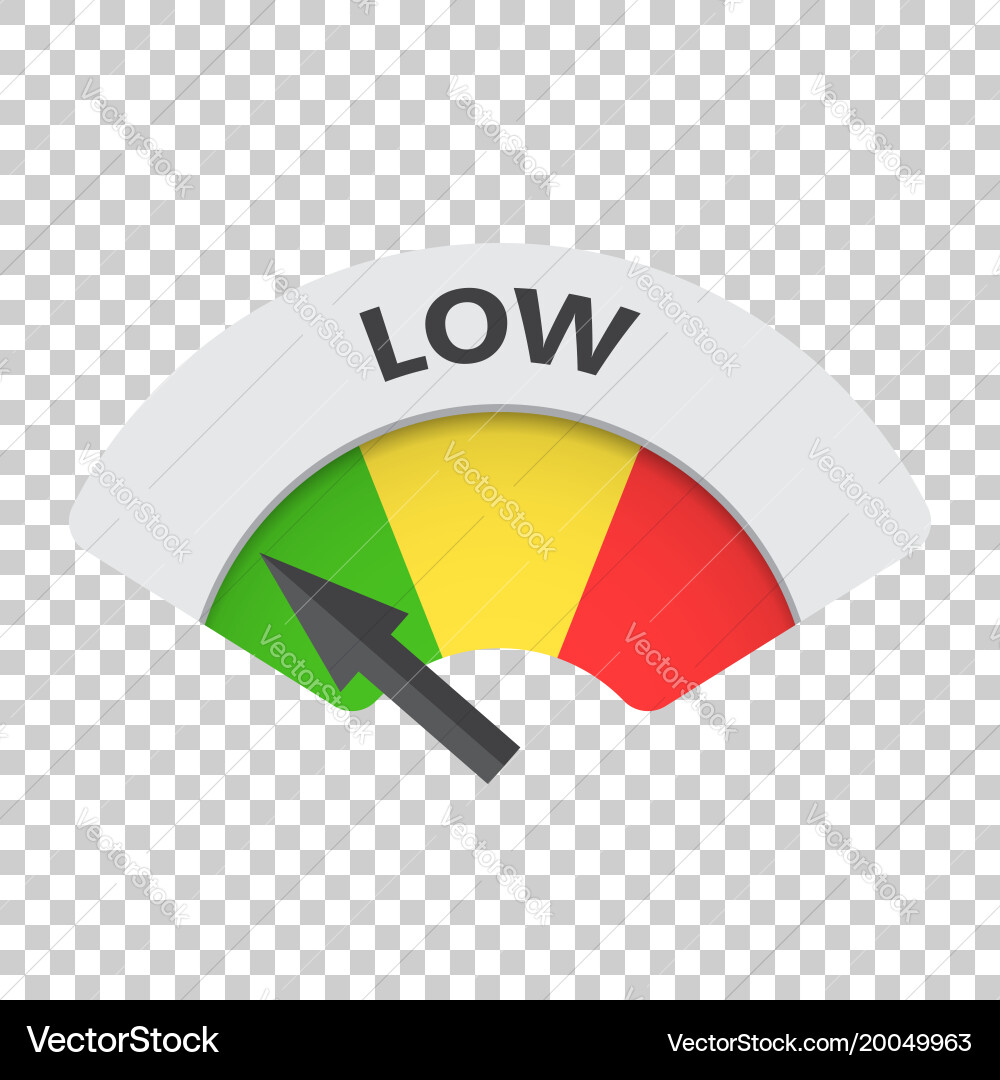 Low level risk gauge icon low fuel on isolated Vector Image