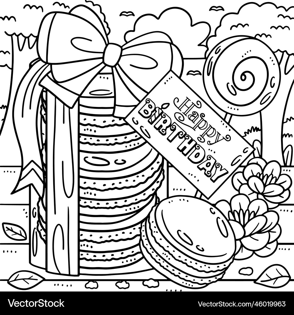 Macaroons with greeting card coloring page Vector Image