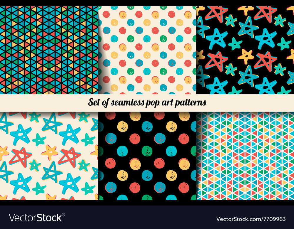 Set seamless patterns in style pop art Royalty Free Vector