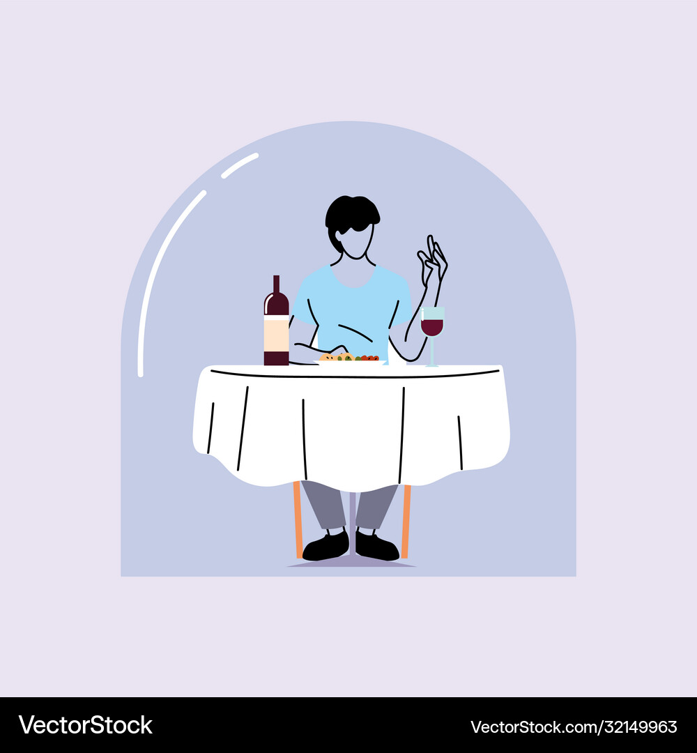 Social distancing in restaurant man eating Vector Image