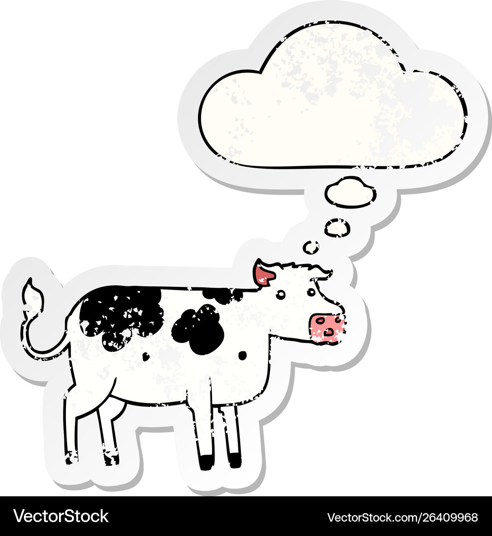 Cartoon cow and thought bubble as a distressed Vector Image