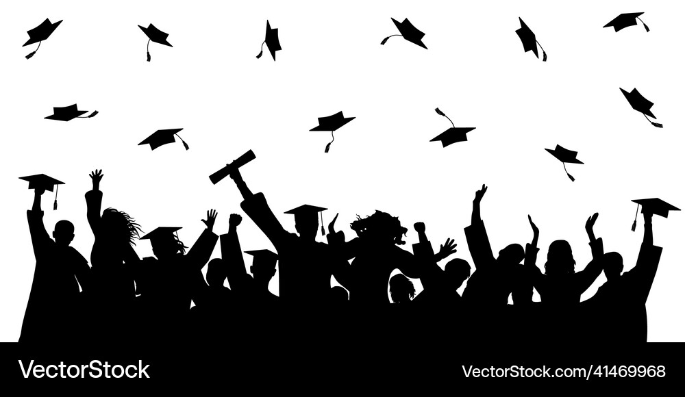 Cheerful graduate students with academic caps Vector Image