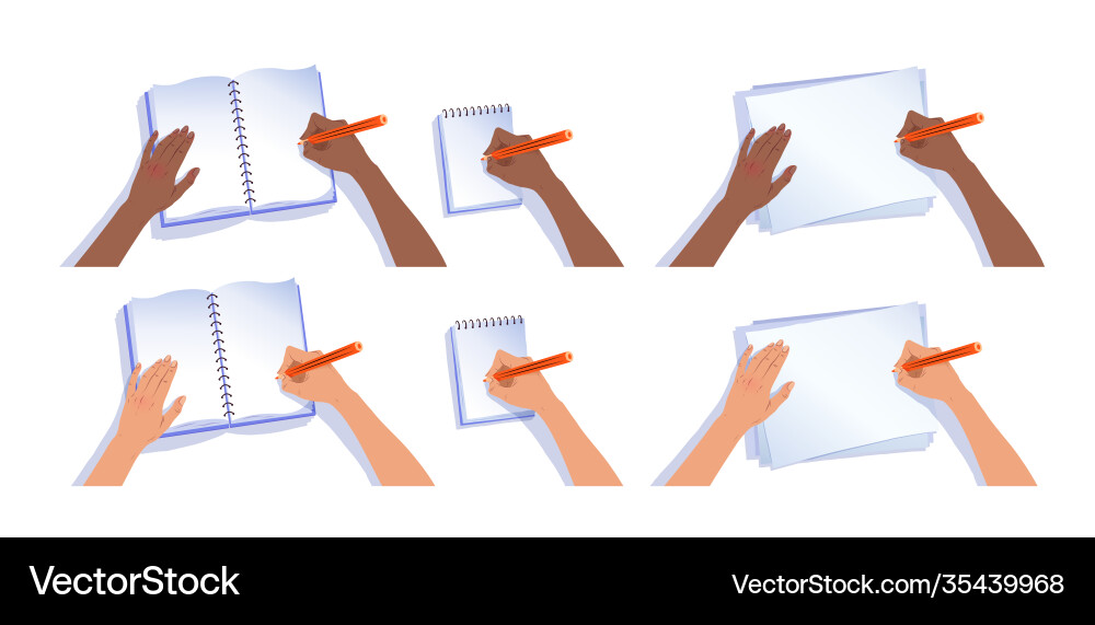 Hands writing in notebooks and paper Royalty Free Vector