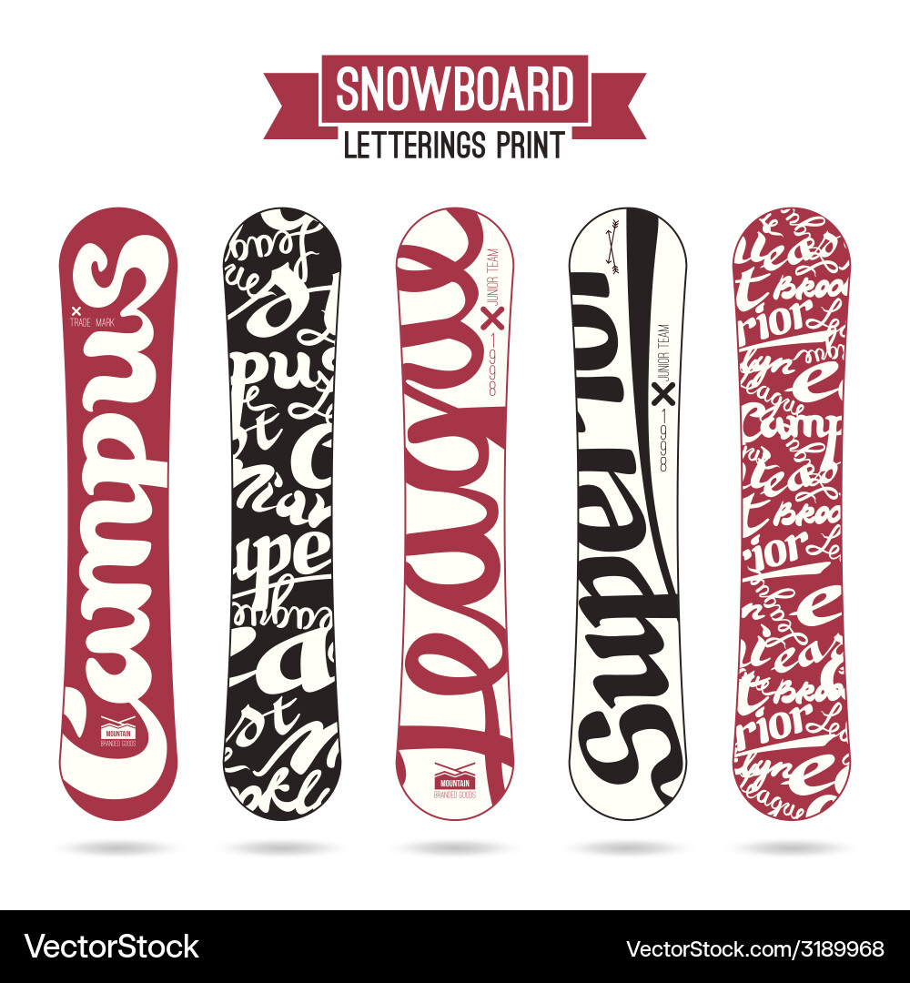 Letterings print for snowboards Royalty Free Vector Image