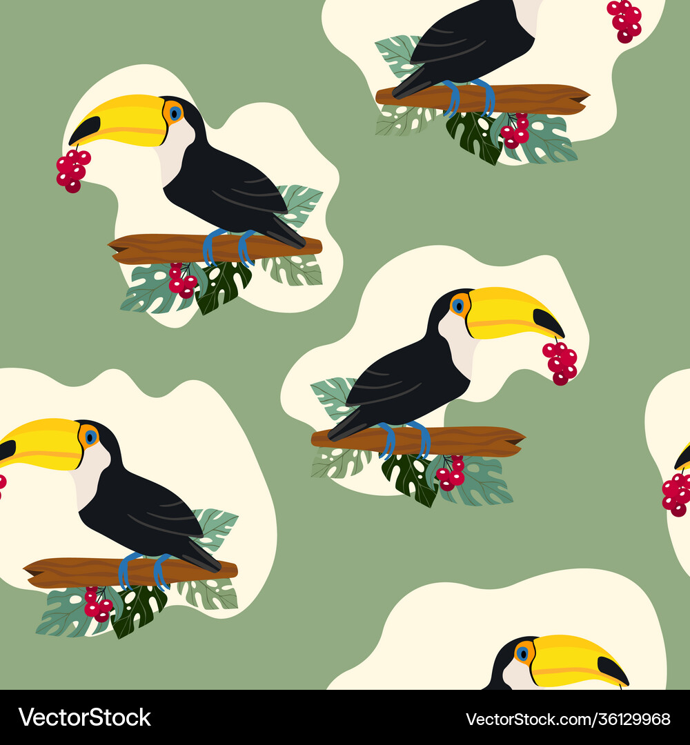 Seamless pattern with cute cartoon toucan bird Vector Image
