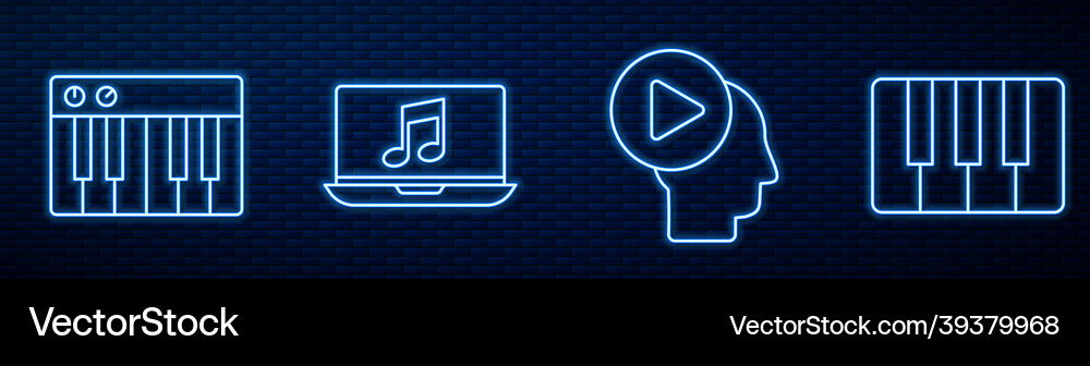 Set line head people with play button music Vector Image