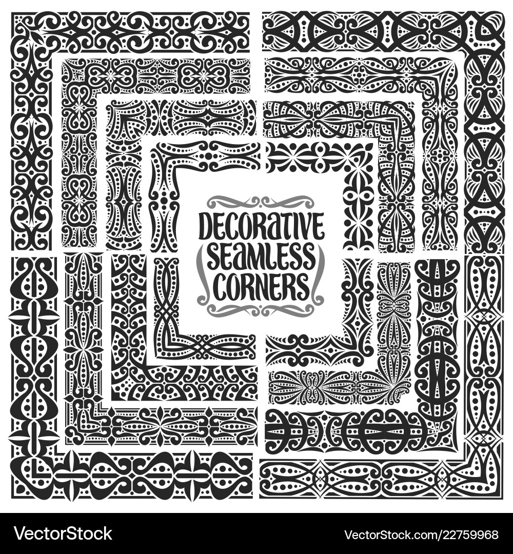 Set of black seamless corners Royalty Free Vector Image