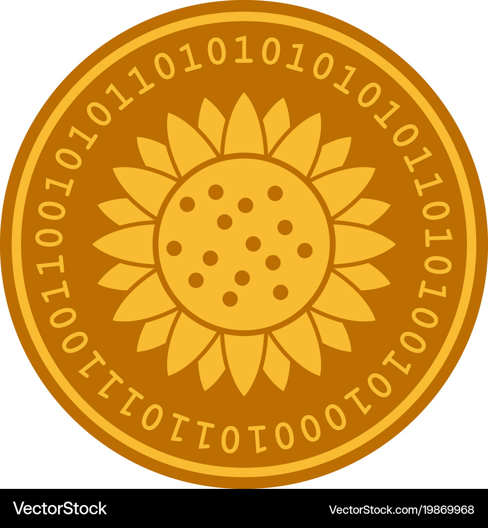 Sunflower flower digital coin Royalty Free Vector Image