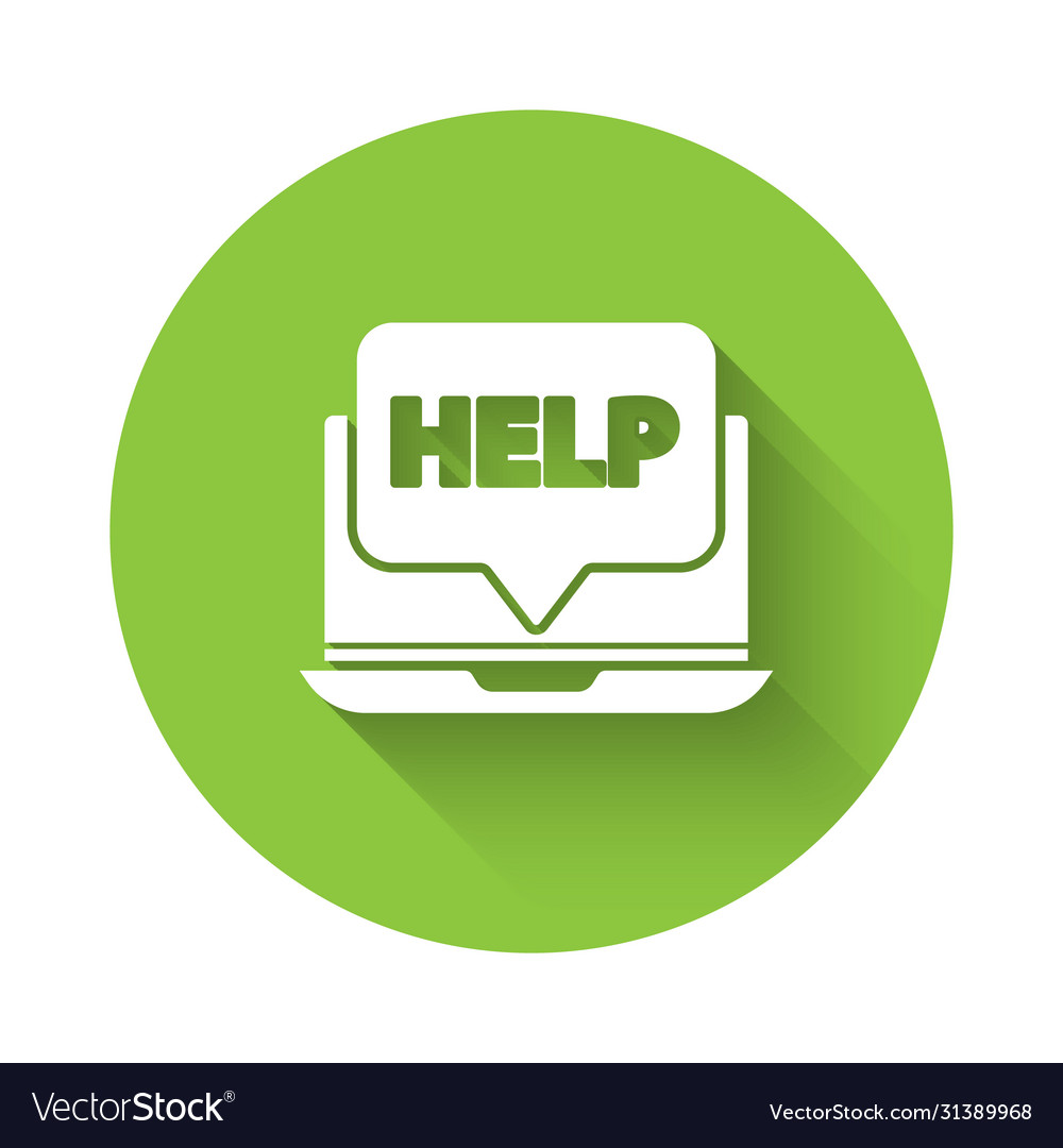 White laptop and help icon isolated with long Vector Image