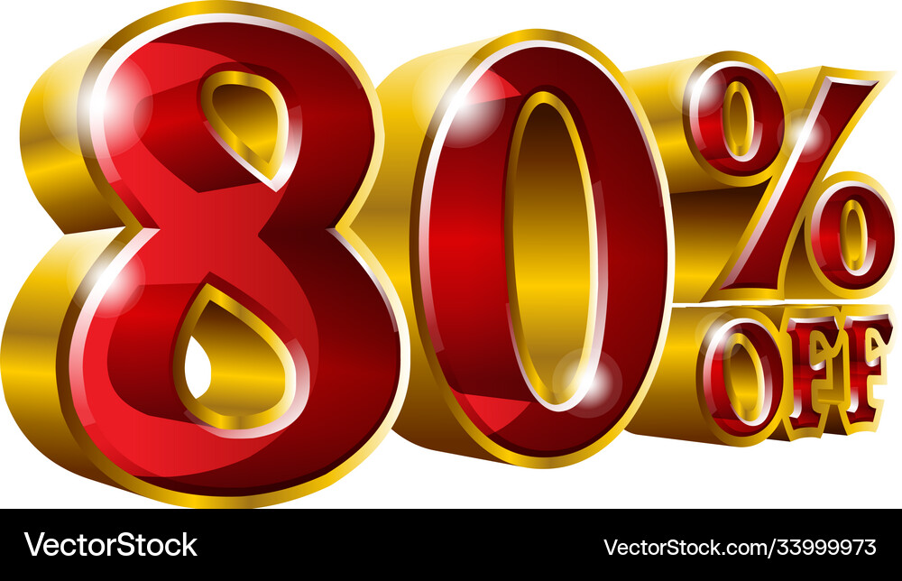 80 off - five percent off discount gold and red Vector Image