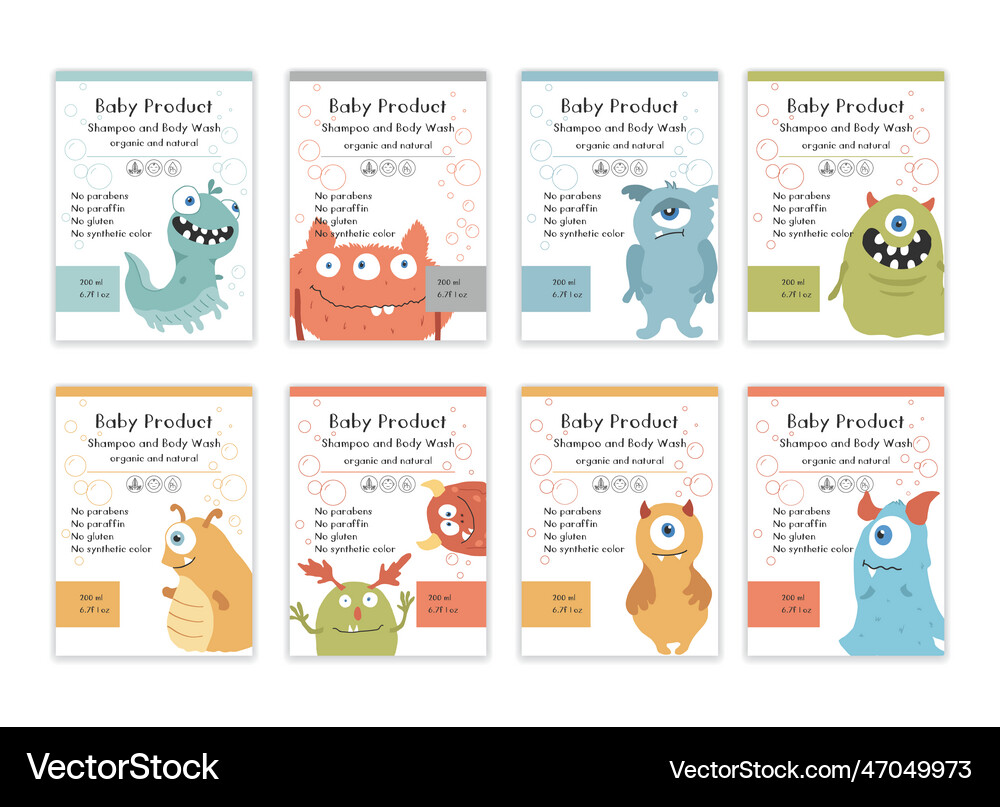 Baby shampoo package label designs with cute Vector Image