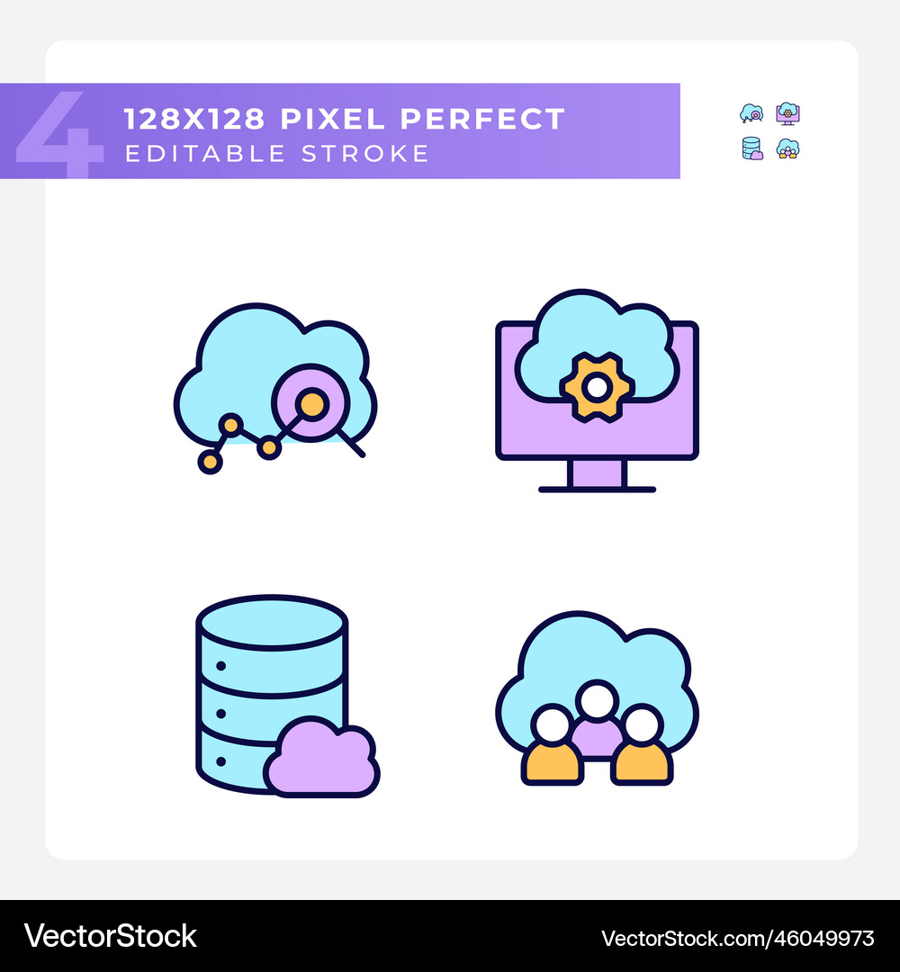 Cloud based service pixel perfect rgb color icons Vector Image