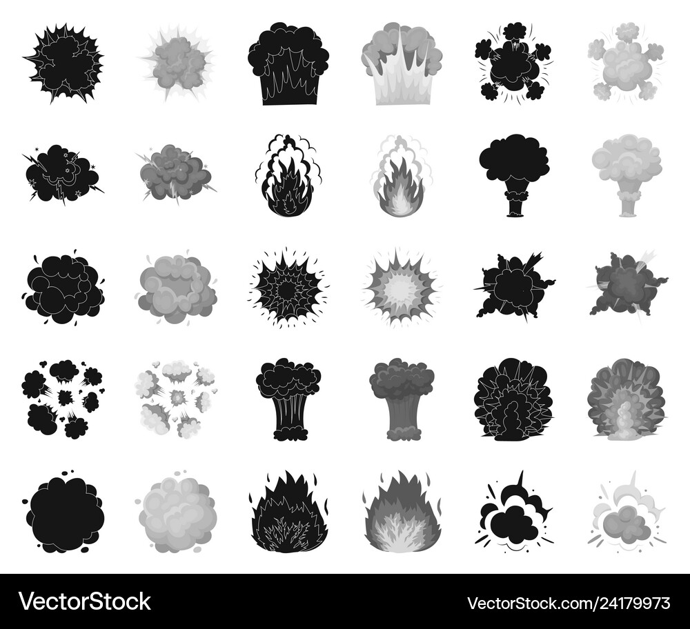 Different explosions blackmonochrome icons in set Vector Image