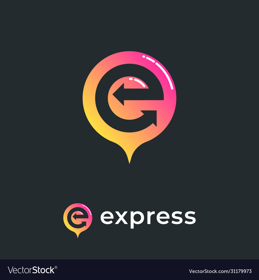 Express logo e monogram arrows like map mark Vector Image