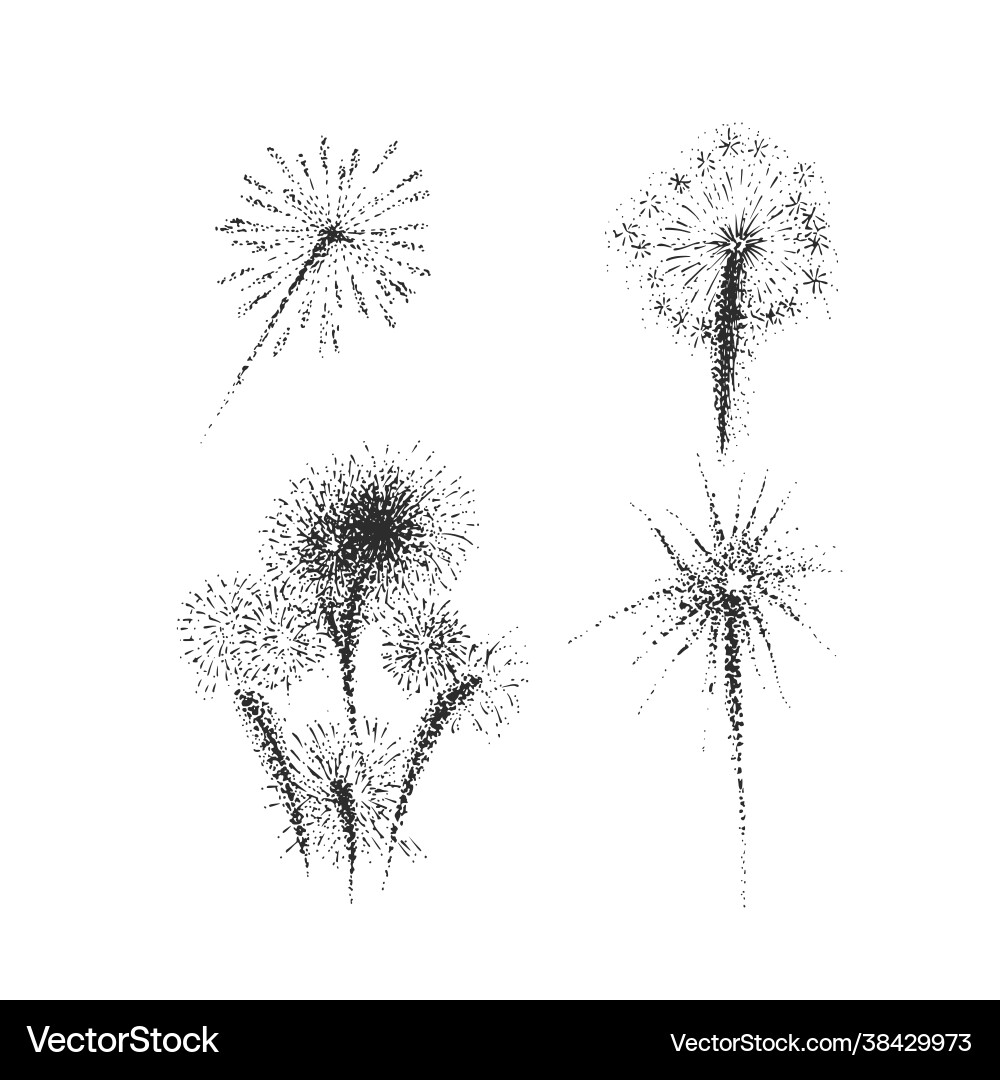 Fireworks drawings hand drawn salutes Royalty Free Vector