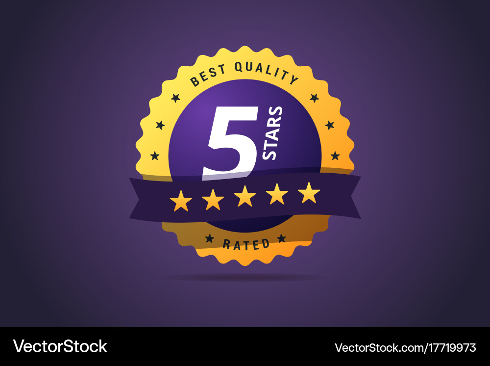 Five stars rating round medal Royalty Free Vector Image