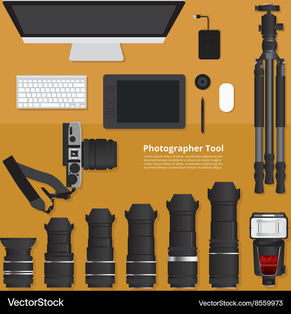 Flat design photographer tool Royalty Free Vector Image