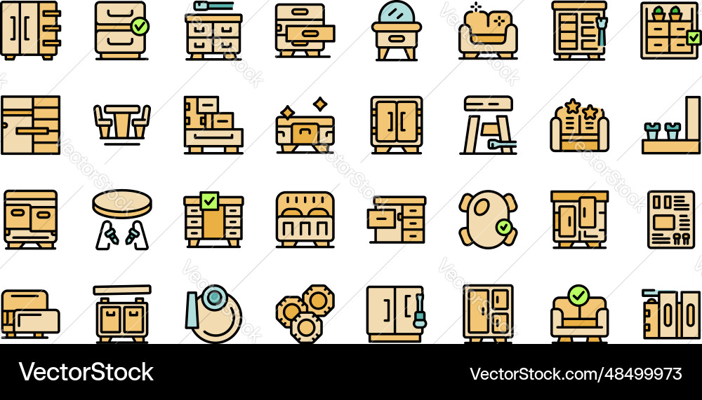 Furniture assembly icons set flat Royalty Free Vector Image