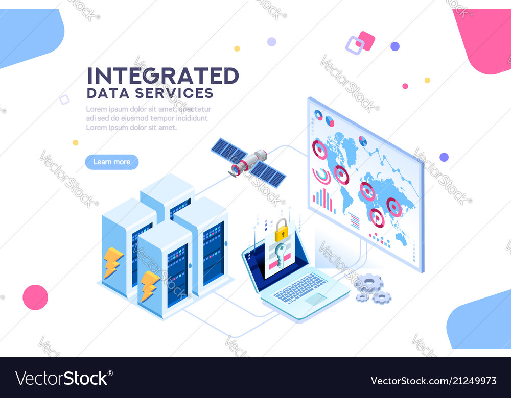 Global data center isometric banner Royalty Free Vector