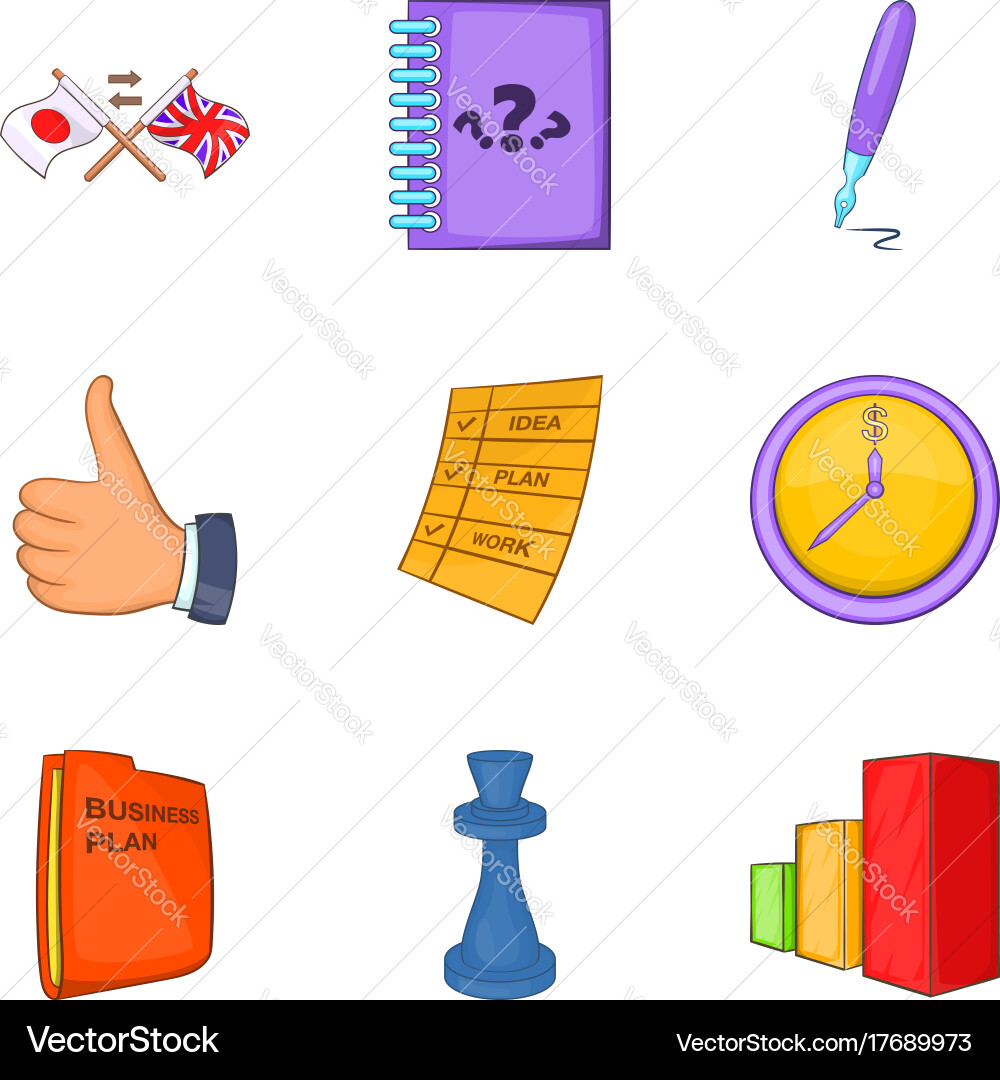 Mind game icons set cartoon style Royalty Free Vector Image
