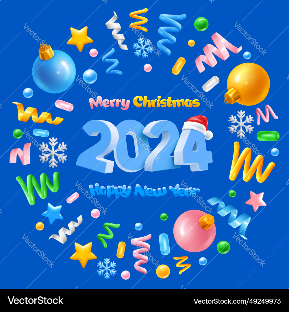 New year 2024 holiday frame with confetti Vector Image