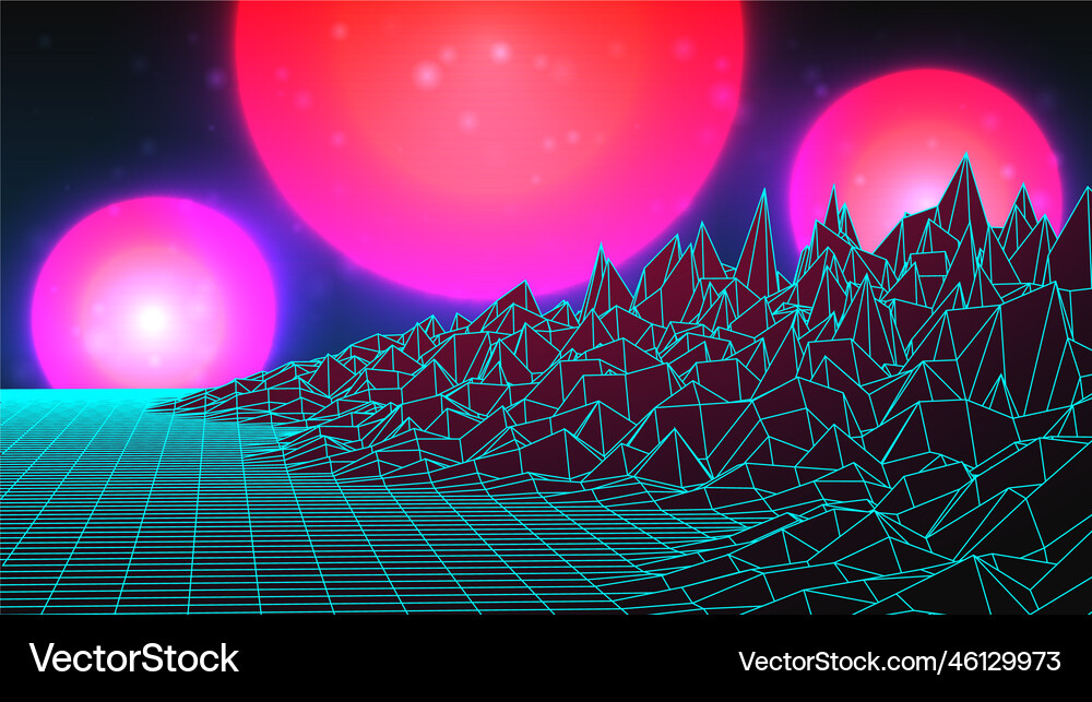 Retrowave background retro futuristic landscape Vector Image