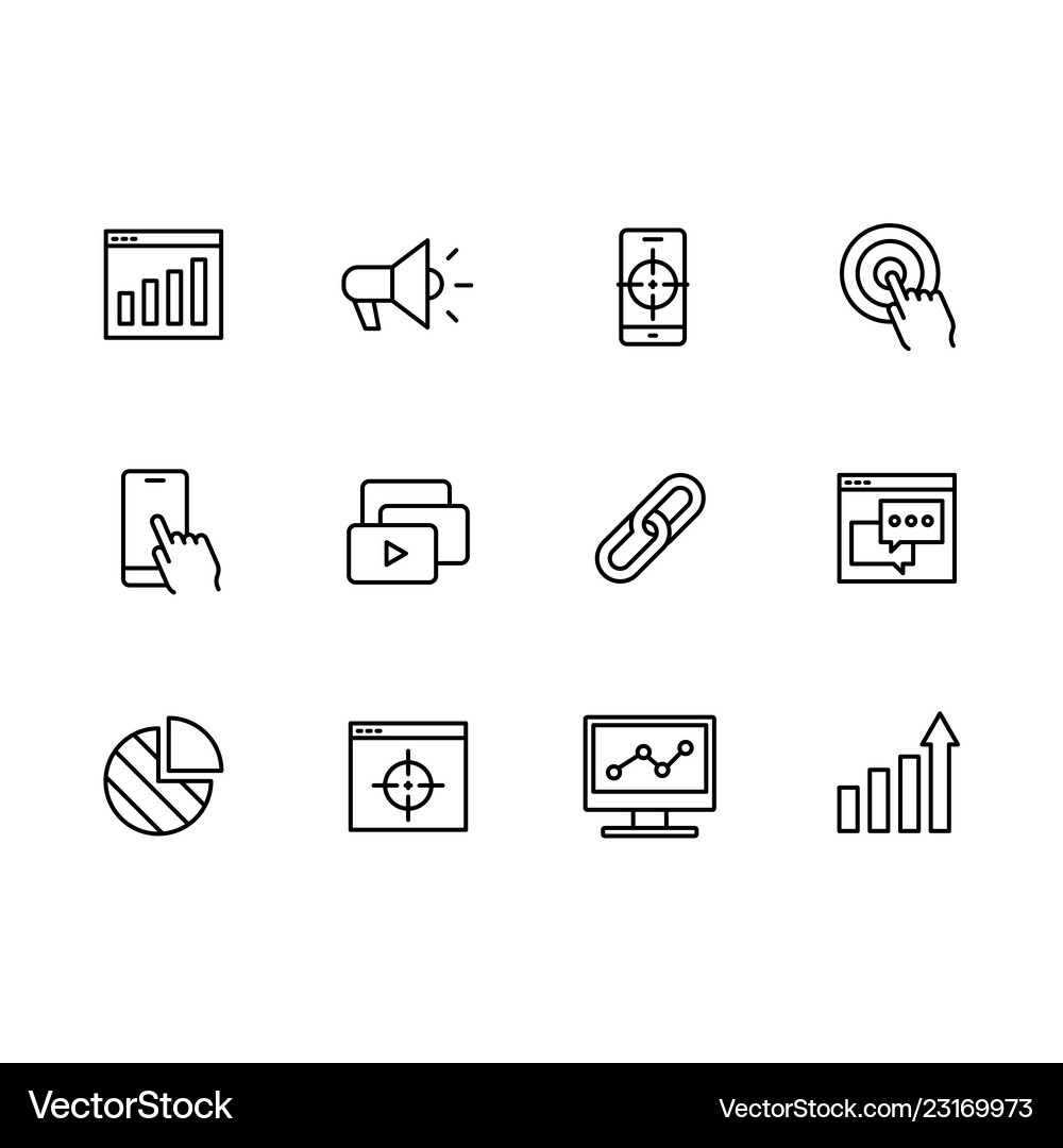 Simple set symbols seo network marketing Vector Image