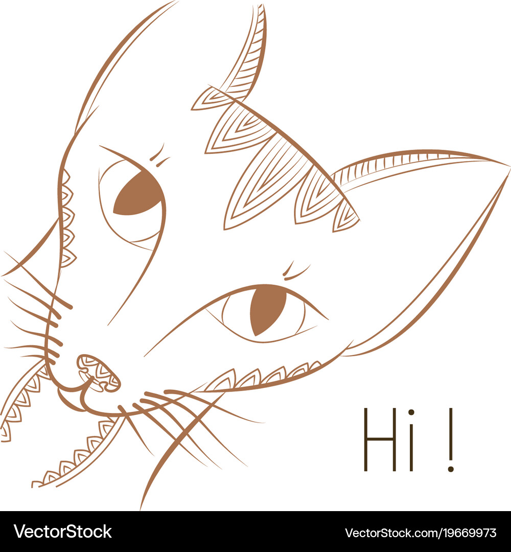 Template greeting card doodle cat says hi Vector Image