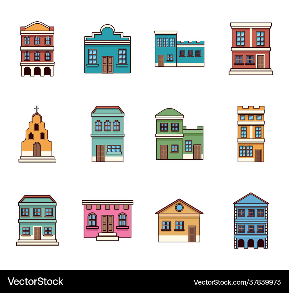 Twelve festa junina buildings Royalty Free Vector Image