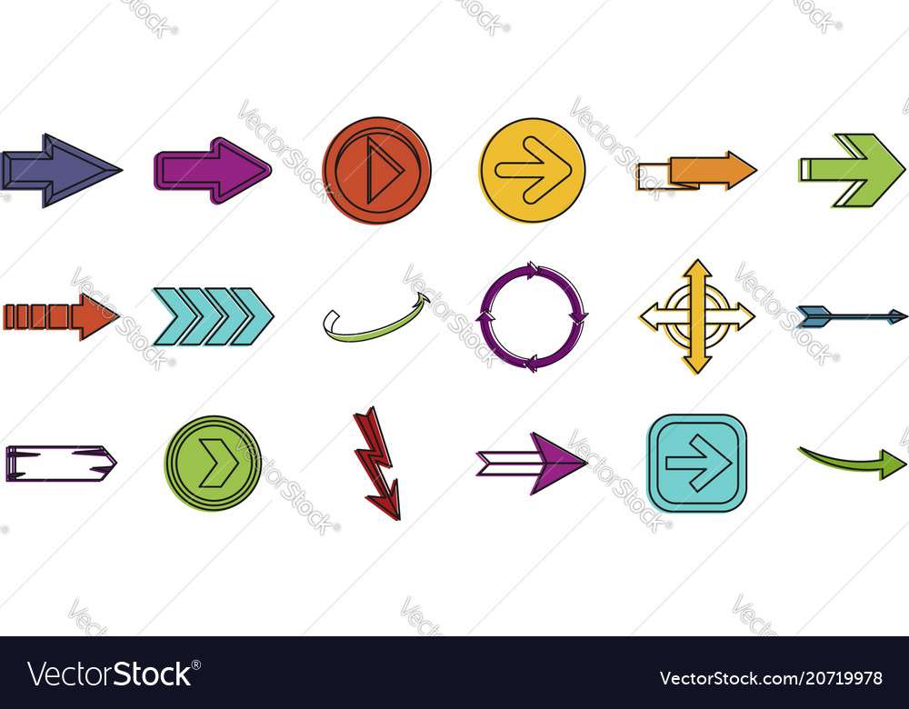 Arrows icon set color outline style Royalty Free Vector