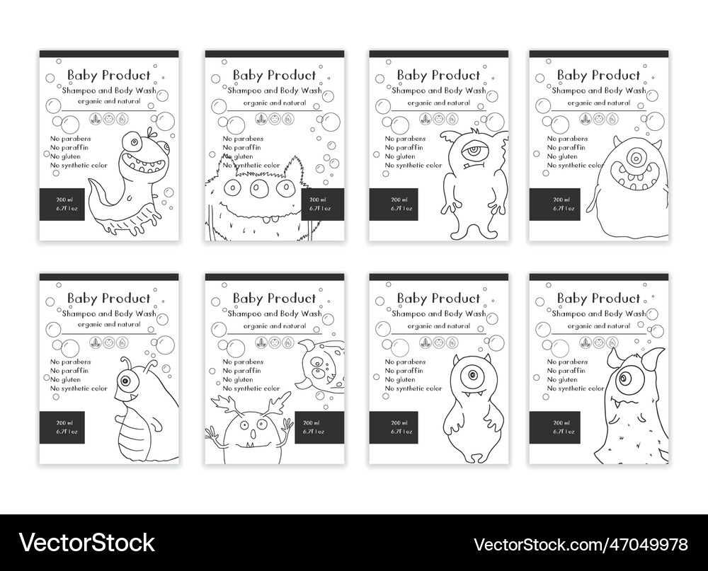 Baby shampoo package label designs with cute Vector Image