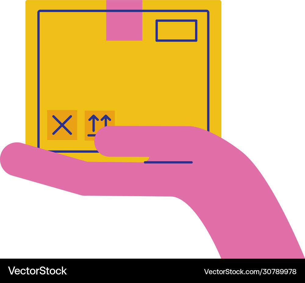 Hand lifting box carton delivery service flat Vector Image