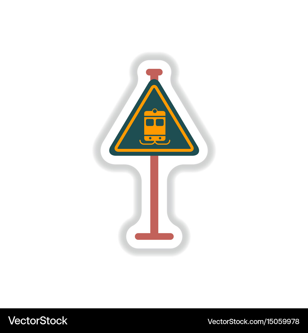 In paper sticker style tram Royalty Free Vector Image