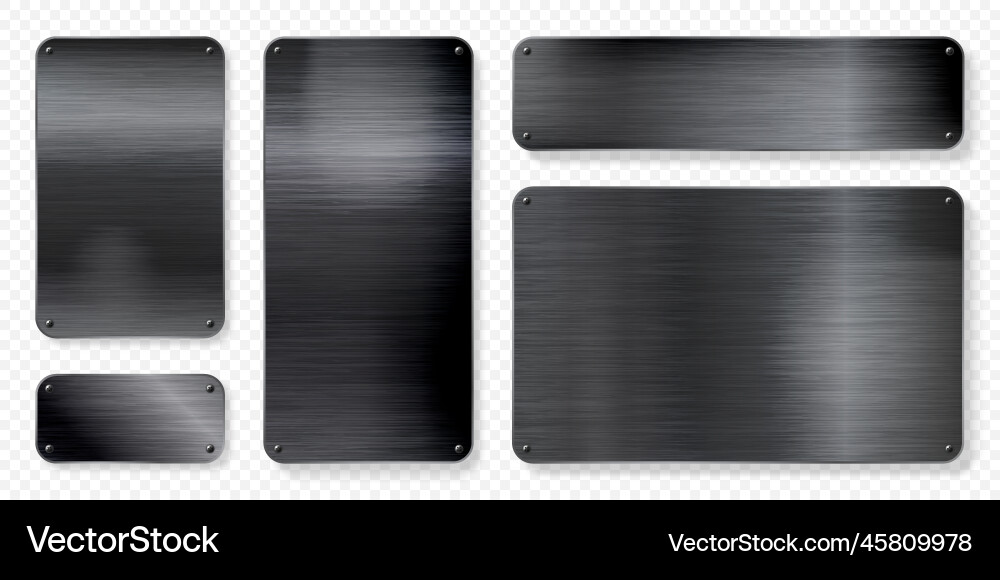 Realistic black metal banners collection brushed Vector Image